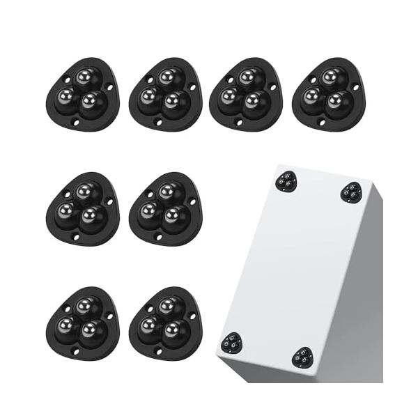 セット内容:キャスター8個 ステンレスボール3個内蔵 、長さ：4.5cm、幅：4.5cm 耐荷重量：50kg 4個同時に使う時 。ボールの表面がより滑らかになり、粘着キャスターホイールでどんな床でも楽に移動できます。接続面を厚く強化したアッ...