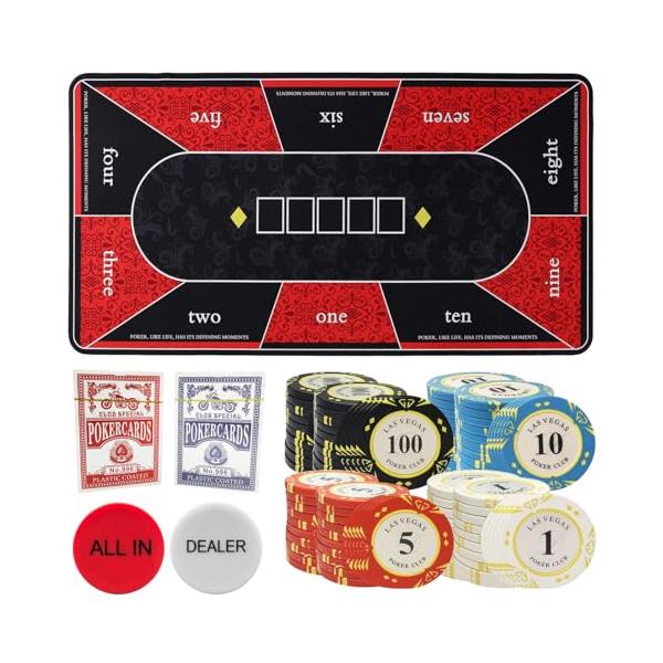 プロフェッショナル仕様: カジノスタイルのデザインで、高級感のある黒と赤のカラーリングを採用したポーカーマットおもちゃ/ゲーム/カジノ用品/ポーカー/ポーカーセット