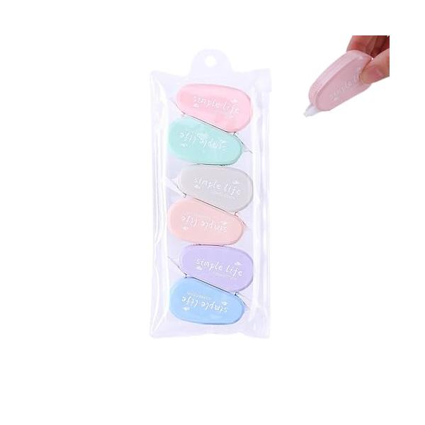 本体サイズ 約縦67*横31*厚み12mm、テープサイズ 約 ：幅5mm*長さ6m。 商品内容 6色のミニ修正テープが付属し、持ち運びや収納に便利なコンパクトサイズです。 高品質 テープは破れにくく、1本または複数本の線を修正するのに最適で...