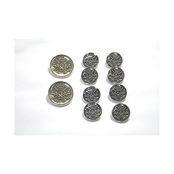 直径20mm2個と直径15mm8個スーツジャケットブレザー用セット前ボタン2個と袖用ボタン8個のセットです。スーツやジャケット、ブレザーのボタンとしてお使いいただけます。婦人服などのハンドメイドにもお使いいただけます。ホビー:手芸・画材:裁...