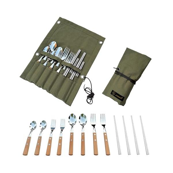 職人手作り・専用ケース カトラリーケース付き アウトドアカトラリーセットは、アトリエで熟練した作家が一点一点手作業で作り上げました。素材には、帆布とレザー紐を使用しています。専用ケースなのでカトラリーがジャストフィットします。さらに、持ち運...