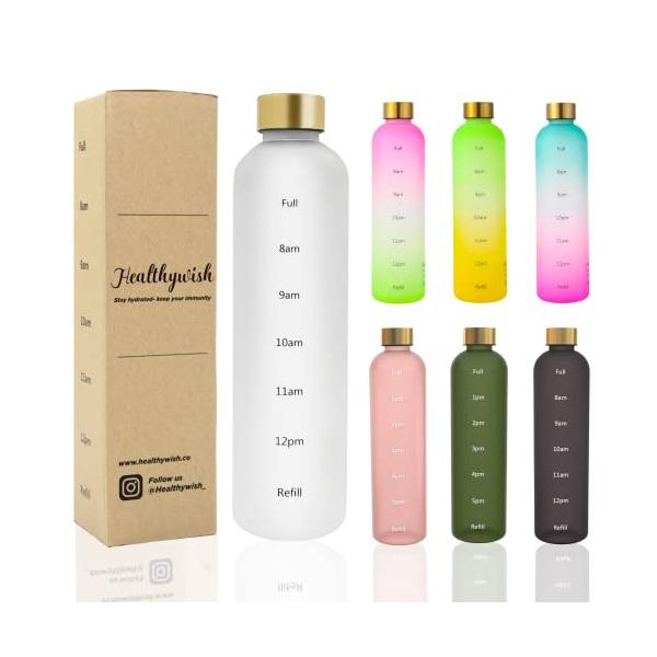 *AM/PM 時間メモリで水分補給をリマインド：午前と午後、ボトルの両側に1時間毎の時間メモリが付いて、忘れがちな水分補給を気づかせ、１日を通して必要な水分量がとれるよう促します。1リットル 1000ml の大容量ボトルで、昼食時に補充する...