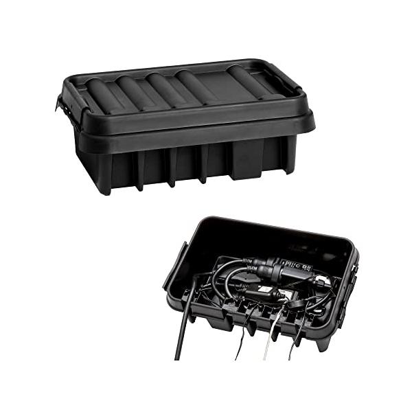 水やホコリからコードを守るコンセントボックス。イルミネーションや屋外用ライトのコード収納に。屋外でもコードをすっきり収納。水やホコリの侵入を防ぎます。いたずら防止に、フタと容器をしっかり固定できます。サイズ:約幅34cm*奥行24.5cm*...