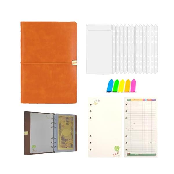 家計管理ポーチ 好きなことにお金をかけて、それ以上入らないようにします。財務を簡単に管理、整理し、費用を計画し、簡単に節約できます。 A6予算バインダー 高品質PU A6 6リングルーズリーフバインダーカバー、長さ18.5*幅11.5*厚さ...