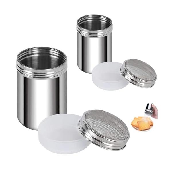 * カラー シルバー 。* セット 2セット 大きい*きい  。* サイズ Sサイズ5.5*8.2CM、Lサイズ6.8*12.5CM 。* 材質 ステンレス 。* 適用  調味料 調味缶ステンレス製 粉糖ふり シュガー ココア コーヒー チ...