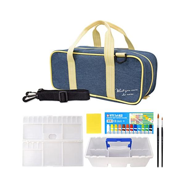 セット内容 絵の具12色(12ml)・パレット(16色用)・画筆2本(12号/6号)・筆ふき用スポンジ・筆洗(筆筒機能あり) 商品 授業で必要な道具が全て入った、コンパクトで使いやすい絵の具セット 特長1 ハンドルを90度倒して筆を固定でき...