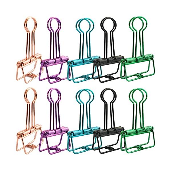 仕様 サイズ約56mm*約32mm*約11mm；とじ枚数約85枚； カラー：ブラック、ローズゴールド、グリーン、パープル、ブルー；素材：金属；　入数：10個 5色各2個 。 優れた素材 360*電気メッキ技術を使用した金属製の曲がりくねった...