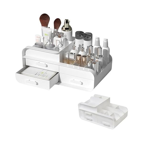 East Leaf メイクボックス 化粧品 収納ボックス 大容量 コスメ 小物 収納 おしゃれ 卓上 [ 引き出しx3 コンパートメントx9 白 ]ビューティー/メイク道具・フェイスケアツール/化粧ポーチ・メイクボックス/メイクボックス