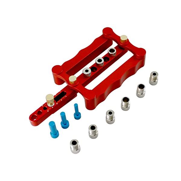 サイズ ブッシ及び位置決めピン：6mm、8mm、10mm。17mm*60mmまでの異なる厚さの木板に対応、調整することを可能します。 素材 高品質のアルミ合金6061 ドリルガイド とダイス鋼 ブッシング 、高硬度、高強度、耐摩耗性、耐久性...