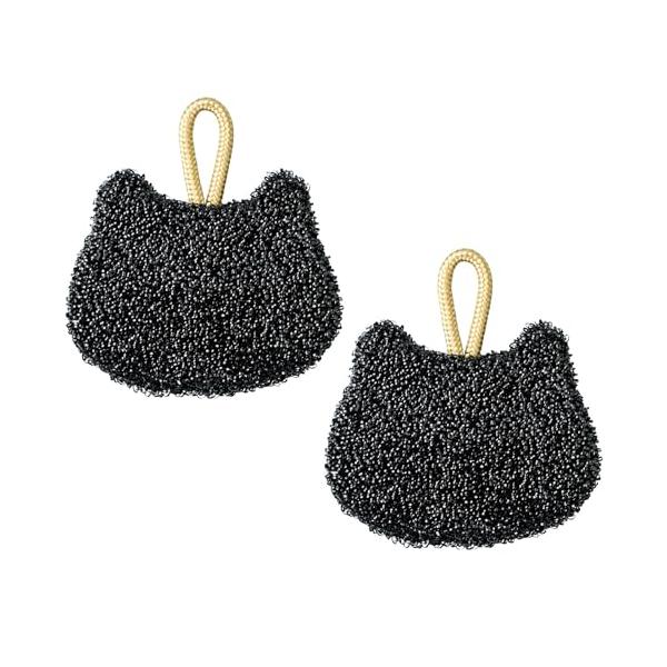 洗剤いらずで掃除できるお手軽クリーナー ループ状のPET糸が汚れをかき出し、水だけでピカピカに ネコのシルエットがかわいく、吊り下げに便利な紐付き*掃除しづらいキワの細かい汚れにも大活躍  サイズ：約7.5*9*1cm セット内容：2個組ホ...