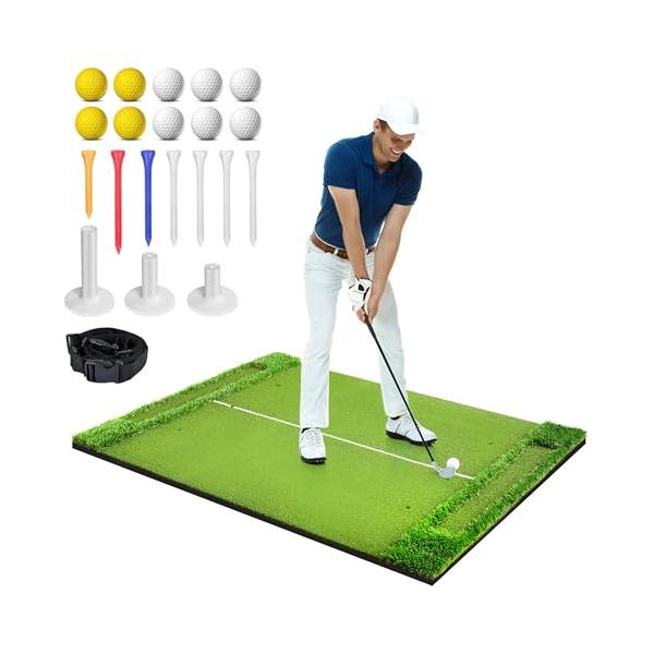 大型ゴルフ練習マット 150*120cm快適な広さ、大人の男性でも余裕でスタンス＆ショットが可能です。 革新な2WAY設計 ショット区に六つティー穴付き、右利きでも、左利きでも適用します。二つ置球区付き各、40個ゴルフボールが置けることがで...