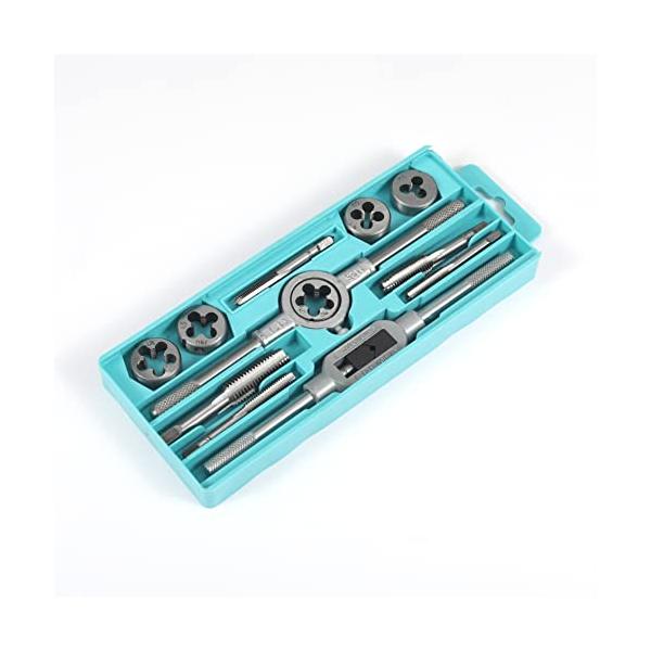 12個セット ：ダイサイズ：M6*1、M7*1.0、M8*1.25、M10*1.5、M12*1.75mm。タップサイズ：M6*1、M7*1.0、M8*1.25、M10*1.5、M12*1.75mm。ダイホルダ1点 、M3-M12タップレンチ...