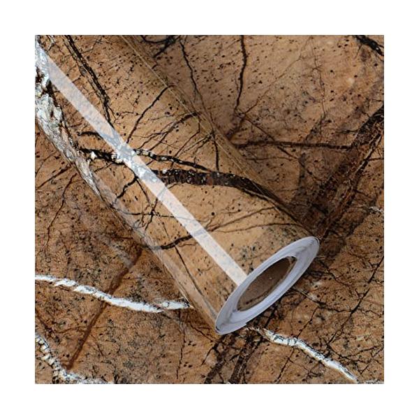 大理石シート.実用性簡単に調理台修復  ?素材：高品質PVC／大理石柄／光沢 ツヤあり／。強粘着力・防水・耐熱・拭い易い・簡単掃除。?カラー：ブラウン 茶色、高級感の大理石風リメイクシート?サイズ：幅40ｃｍ、長さ5ｍ。?自由裁断、大理石風...