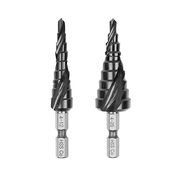 HRC89硬度 HSS-Co M35鋼製のステップドリルは表面が窒化チタンコーティング処理され、硬度がHRC89になります。普通の鋼製ステップドリルより抜群な切れ味です。耐摩耗性と耐熱性があり、摩擦する時出た熱も減らせます。 ステンレス用 ...