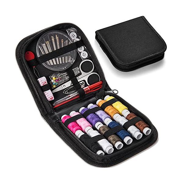 裁縫セット内容 収納バック*１、縫い糸*12色、ぬい針ケース*1 ぬい針30個 、安全ピン*2、予備ボタン*4、パール針*10、糸通し*1、リッパー*１、メジャー*1、編み針*1、はさみ*1，10種類のツールがありますので、ほとんどの裁縫作...