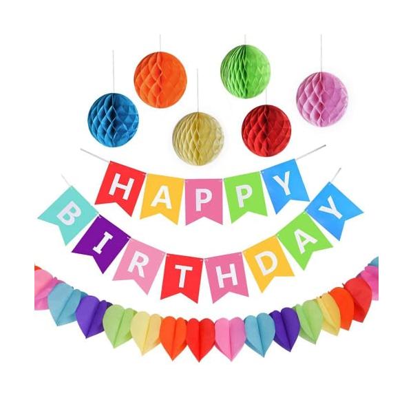 セット内容 ペーパーフラワー ハニカムボール *6 「HAPPYBIRTHDAY」を書いたカラーペーパー *1 カラー心の形長い花輪 *1 誕生日の必需品 シンプルな基本的な誕生日の装飾は、誕生日パーティーの必須アイテムです。誰でも簡単に配...