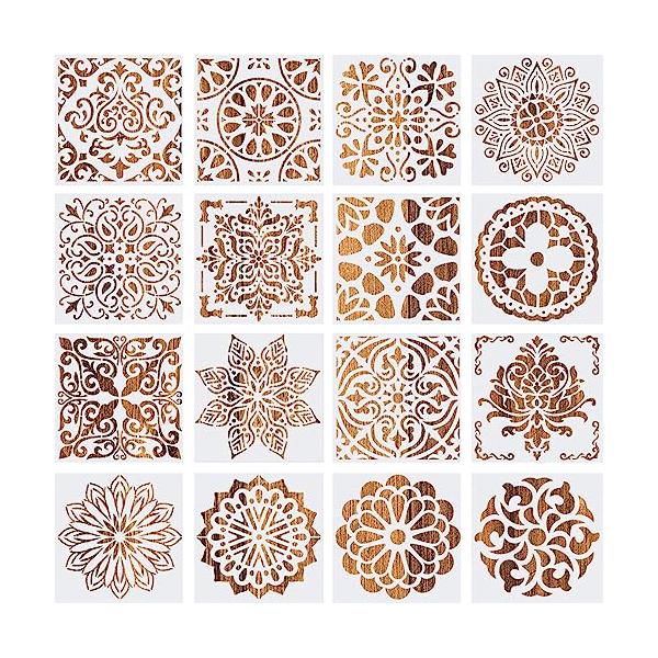 商品仕様 サイズ：15cm*15cm 花柄 製図テンプレート16枚セット。 優れた素材 高品質で環境に優しい半透明のPET、無毒、無味、健康、安全で作られています，使用後は水洗いして何度でも繰り返しご利用可能です。軽量で持ち運びに便利、耐久...