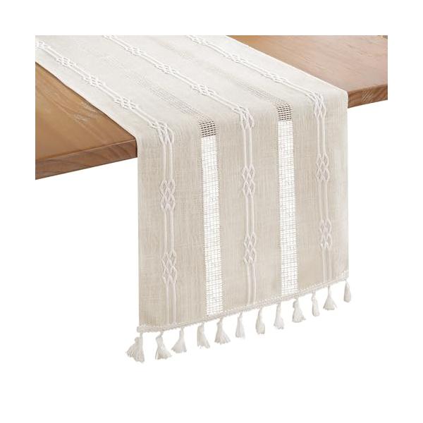 1. *? サイズ ：テーブルランナーのサイズは183 x 33 cmで、4*6人掛けのテーブルに適しています。2. *? 素材 : テーブルランナーはコットンとリネン製で、柔らかく、耐久性があり、耐摩耗性があり、再利用可能で、色褪せしにく...