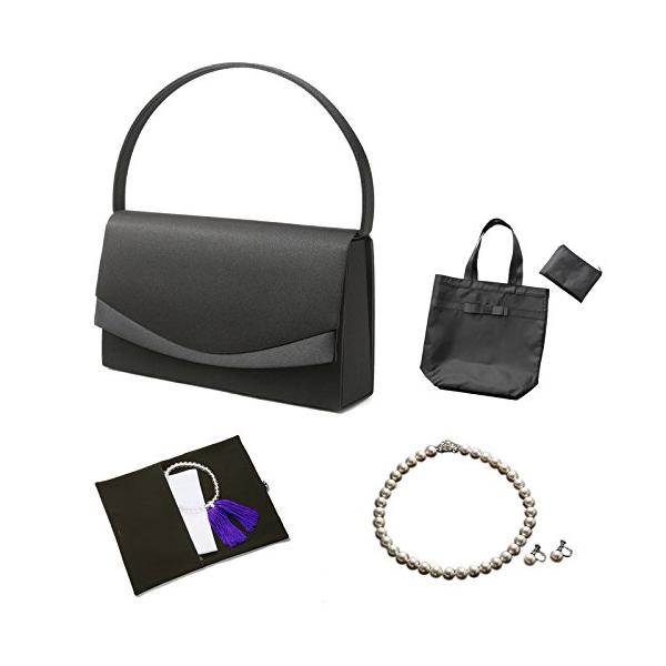 バッグ・白ネックレス・白イヤリング・ふくさ・ハンカチ・数珠・折畳トート7点セット付きバッグは横25cm、奥行き6.5cm、高さ14.5cm 日本製バッグです。ネックレスの長さは42cm・49cmをお選びいただけます。珠の大きさは8mmです。...