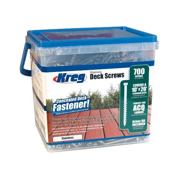 ウッドデッキの組み立てに最適な51mmのネジ700本入です。最高レベルの耐候・耐腐食性能を持つステンレス製。専用のドライバーが付属しています。Kregのデッキジグとあわせてご利用ください。DIY・工具・ガーデン:建築金物:接合金具:ねじ:木ねじ
