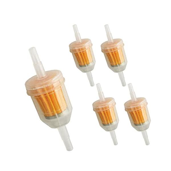 商品の内容 汎用タイプガソリンフィルター*5個セット。サイズ：本体の長さ：46.5 mm;本体の直径：33ミリメートル;全長：100mm。 材質：プラスチック、紙＆金属。 ガソリンフィルター ペーパーろ過タイプフィルター、濾過能力に優れたタ...