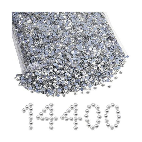 大容量：SS10ホットフィックスクリスタルラインストーン 14400ピース まとめ売り、サイズ：2.7-2.9mm、コスパの良い選択肢となります。高品質：このホワイトホットフィックスラインストーンは高品質ガラス製で、完璧なカットが施されてお...