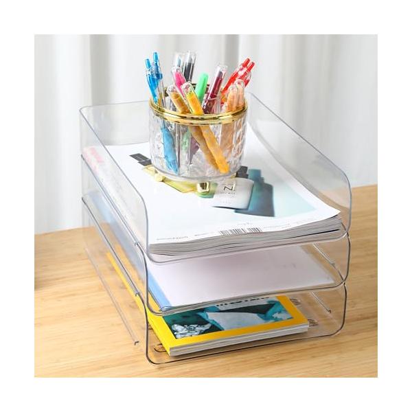 卓上収納 このレタートレーは3段スタッキングをしているため、スペースの有効活用が可能になります。またA4のペーパだけでなく、A4のクリアーホルダーの収納にも対応したサイズ。書類などの収納にも最適です。 安定性優れ 多くの積み重ねトレーは段が...