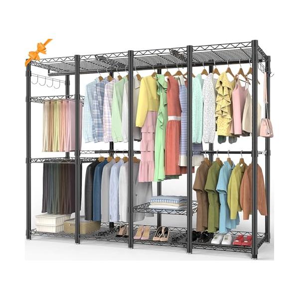 4つの異なる組み立て方法：AQRAワードローブ ハンガーラック には4つの組み立て方法があり、あらゆる種類の衣類を保管でき、お客様は保管要件に応じて必要なハンガーを組み立てることができます。AQRA 洋服ラックは、衣服を簡単に整理して分類す...