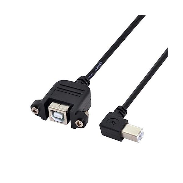 USB Bオス-メス延長ケーブル、パネルマウント用ネジ付き。片側:オスUSB Bタイプ(90度左角度タイプ)反対側:ネジ付きパネルマウントUSB Bメス。ケーブル長:約50cmパソコン・周辺機器:PCアクセサリ・サプライ:ケーブル・アクセサ...