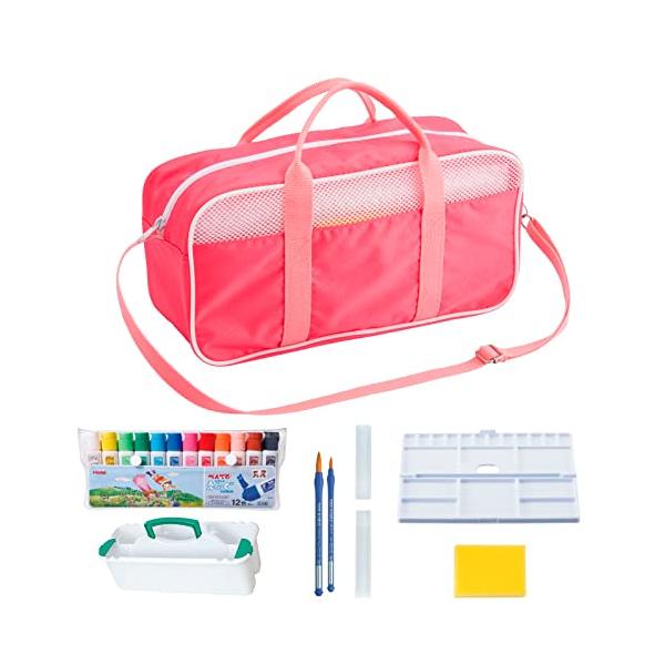 バッグ色 ピンク(耐久性、耐水性に優れたナイロン製でコンパクトサイズ。肩かけひも付き) サイズ/重さ 幅 330mm *奥行 119mm * 高さ 160mm/860g セット内容 エフ水彩12色、画筆(丸筆2種)、パレット、大型筆洗バケツ...