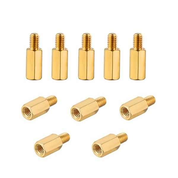 全長16mm、ネジの長さ6mm、本体の長さ10mmで。数量10個入りのスペーサーセットです。導電性、耐食性に優れており、電子分野で広く使用されています。真鍮製で変形しにくく、耐腐食性に優れ、長寿命です。このスペーサーセットは、コンピュータの...