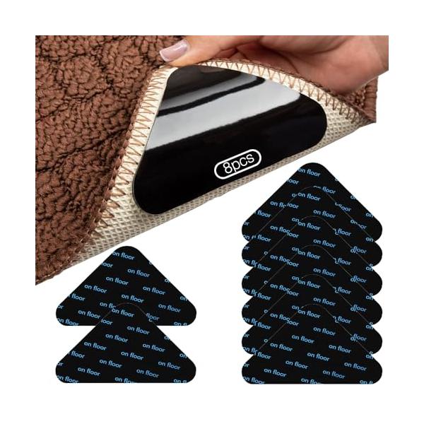 セット内容：滑り止めカーペットマット8枚セット；サイズ: 90*90*115mm  三角形 ；厚さ: 0.2mm；カーペット用滑り止めマットは、カーペットやドアマットを滑りから守り、固定します。三角形デザインのグリッパーで、ラグの安定性と安...