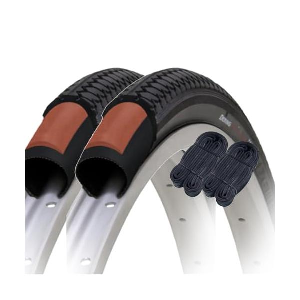 タイヤ２本*チューブ２本*リムフラップ２本のセット。 DEMING　L/Lの走行面に対してゴムの厚みを増したアンチパンクタイヤ。 路面に落ちている金属片やガラス片からチューブを守ります。 ガードゾーンに周辺より柔らかいゴムをタイヤ内部で2層...