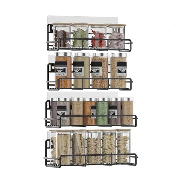 4個セットで収納力UP  スパイスラック、?製で錆びず、長期使用可能。調理中に探す手間を省き、キッチンを常に整頓された状態に保ちます。8.7cm高さガードレールで瓶・小物が零れない。醤油ボトルやスパイス瓶も転落防止。直径3.8mmの鉄板は優...