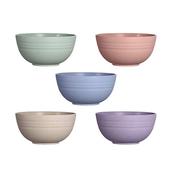 仕様 サイズ：12 * 12 * 6cm。色：図のように。パッケージ内容：5*サラダボウル。 おしゃれ 割れない 茶碗 小麦のわらで作られた茶碗具は、丈夫で丈夫で割れにくく、特に子供のいる家庭での使用に適しています。 味噌汁茶碗 割れない食...