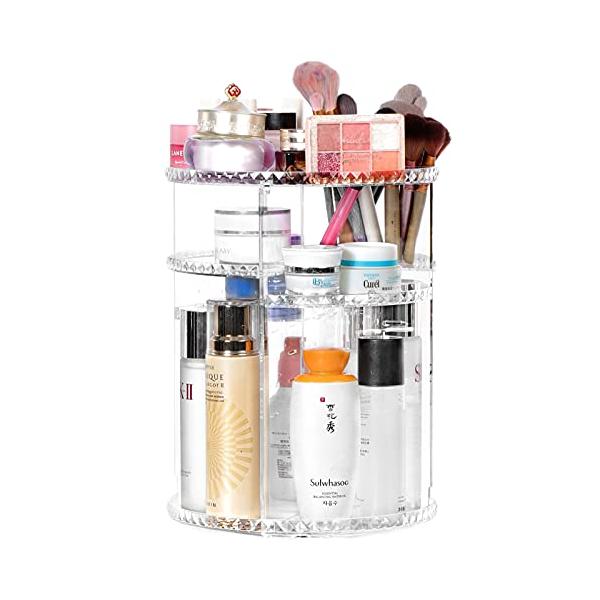 * 360度スムーズ回転 360度回転の化粧オーガナイザーで、必要な化粧品を簡単に整理して見つけることができます。回転ベースはスムーズで、トレイのエッジは十分な高さがあり、化粧オーガナイザーを回転させるときに化粧品が落ちるのを防ぎます。* ...