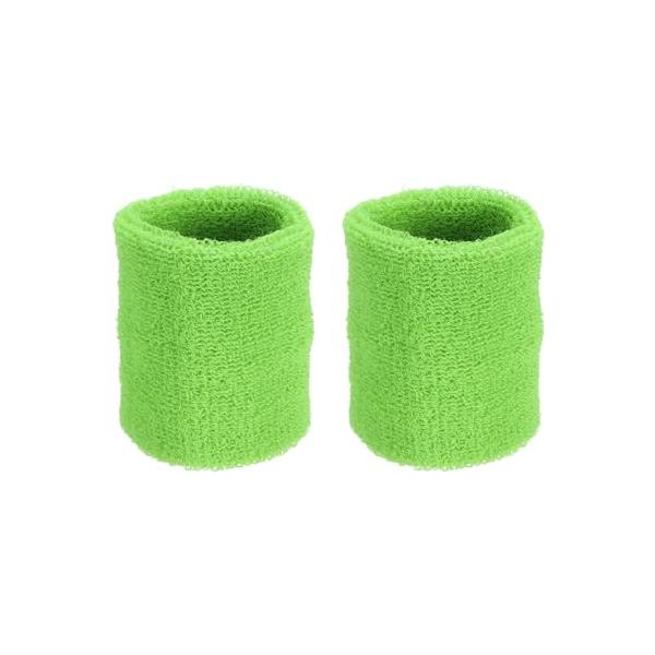 カラー: ライト緑；リストスウェットバンドのサイズ: 8 x 10 cm/ 3.15 x 4 インチ (縦 x 横)；パッケージ内容: リストスウェットバンド 2個セット特徴: 柔らかいコッ トンテリークロス生地で作られており、通気性があり...