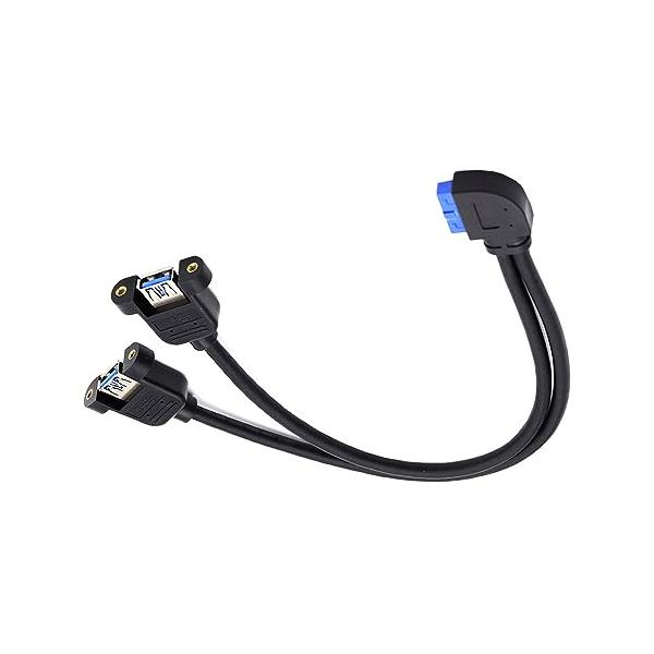 直角の19/20ピンヘッダーからUSB 3.0デュアルポートメスネジマウントタイプケーブル90度5Gbpsは角度付きタイプで設計されており、狭いスペースでもメスポートに接続するのに最適です。このケーブルを使えば、マザーボードの20ピンソケッ...