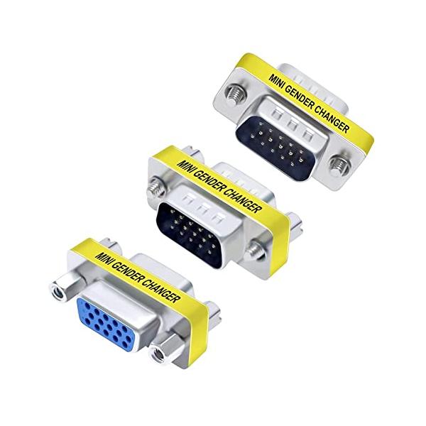 VGAケーブルやアナログRGBケーブル同士をつなぎ合わせ、延長させるためのアダプタです。VGA(ミニD-sub15ピン)接続ケーブル同士を連結できる中継用コネクタです。VGAケーブル同士の延長中継に使用できます。3個入り：VGA オス *V...