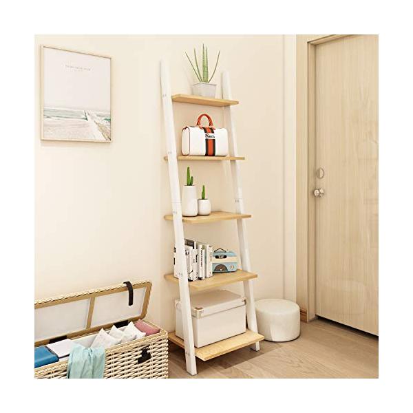 おしゃれ＆色々なシーンで使う 木目調の天板とスチールフレームという組み合わせが、落ち着いた大人の雰囲気を演出するインテリアシリーズの登場です。北欧スタイルの5段オープンラック 、飾り棚、シンプルな構造、ファッション、実用的です。キッチン、リ...