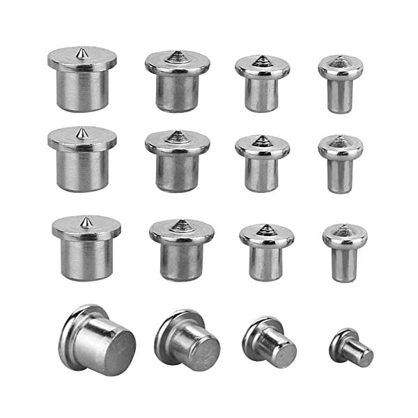 セット内容：16個セット 表面処理：クロムメッキ タイプ：中実 適用木ダボサイズ：6mm、8mm、10mm、12mm 各サイズ4個材質：A3スチール、合せ釘の中心は鋼鉄から成っています従って堅い木だけでなく柔らかい木のためにこれを使うことが...