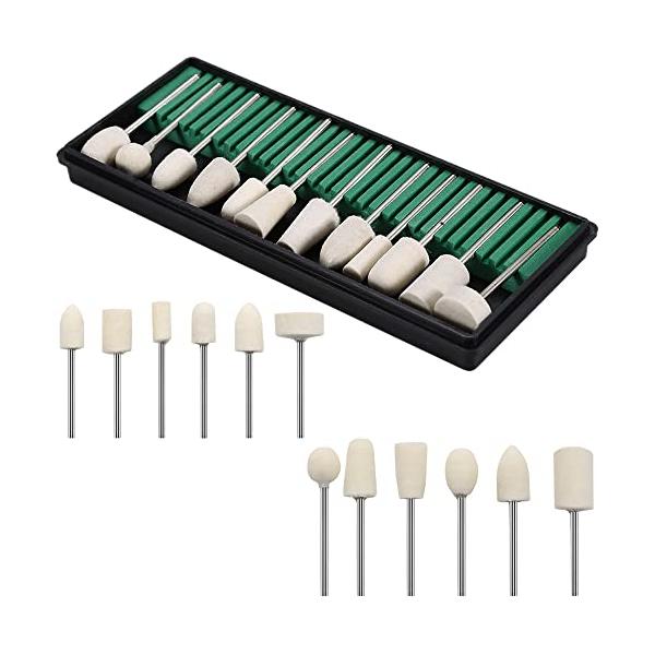 セット内容：羊毛フェルトバフ 12種類 12個セット シャンク径：2.35 mm ご注意：サイズと形状について。電気ドリルなどの穴に入るかどうか確認する。素材：ウール 圧縮ウール、高密度で耐久性を大幅に向上させました。 製品重量：70.6g...