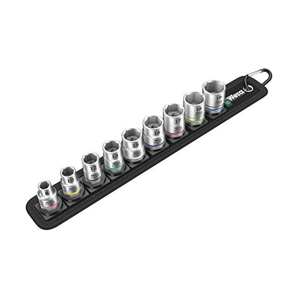 3/8" ソケット9点セット、丈夫な布製ソケットレールベルト付き手動および電動工具両用(インパクト除外)ツイストロックはソケットの保管を容易にする"Take it easy"色分けシステム:形状によって色分けされています壁、棚、台車、Wer...