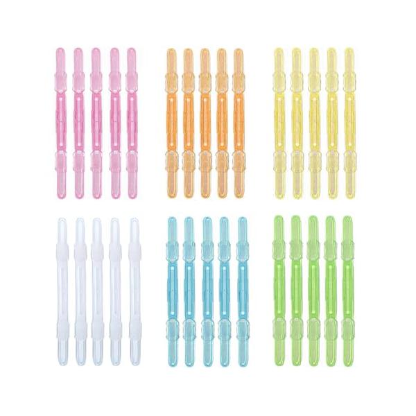 商品詳細 ：30個のペーパーファスナー。カラー：ホワイト、ピンク、オレンジ、イエロー、ブルー、グリーン、各色5個。サイズ：長さ20.5cm、幅1cm。 高品質の素材 ：この製品は高品質のプラスチック素材で作られており、強くて耐久性があり、壊...