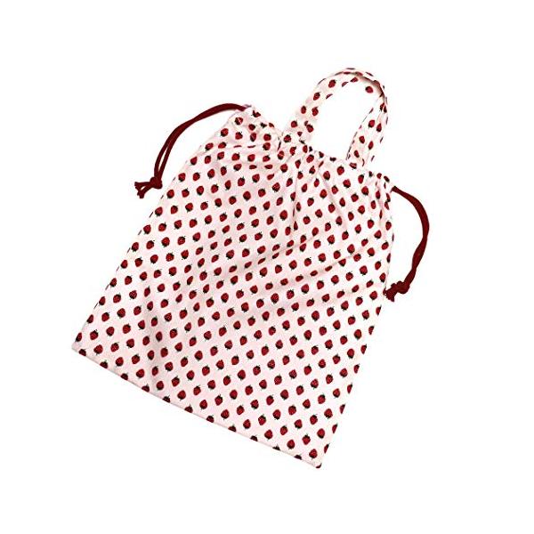 体操着入れ　お着替え袋　便利な持ち手付き 女の子の大好きなイチゴです。 お名前シール付き 縦 約36*横 約32cm 裏地付き　2枚仕立て　裏地はかわいい ピンクの無地の生地です。文房具・オフィス用品:学習用品:学校用袋・バッグ