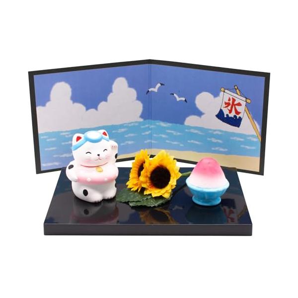 商品サイズ:猫-約4.5*4*6cm,かき氷-約4*4*4cm,台-約17.5*12.8*1cm,屏風-約25*10.7cm商品重量:0.22kg素材:陶器,樹脂,紙生産国:日本ホーム＆キッチン:インテリア:装飾小物・アクセサリ:コレクター...