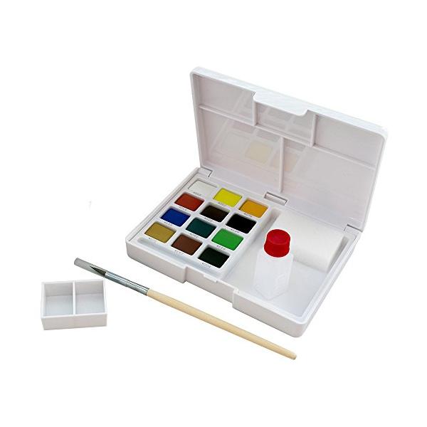 セット内容 透明固形水彩絵の具12色セット・携帯筆・ミニ水筒・ミニ筆洗・スポンジ 特長1 ポケットサイズのコンパクト透明固形水彩絵の具12色セット 特長2 フタ裏がパレットになっている携帯に便利なミニサイズのスケッチセット 本体サイズ 88...