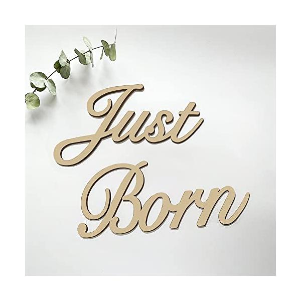 セット内容 just born2枚セット、サイズ：写真欄にご参照ください。素材：ウッド、厚さ：約3.6mm 生まれた赤ちゃんの思い出をおしゃれに記録  産まれてすぐ使用でき、Just born のレターバナーです*その幸せな瞬間に記念撮影を...