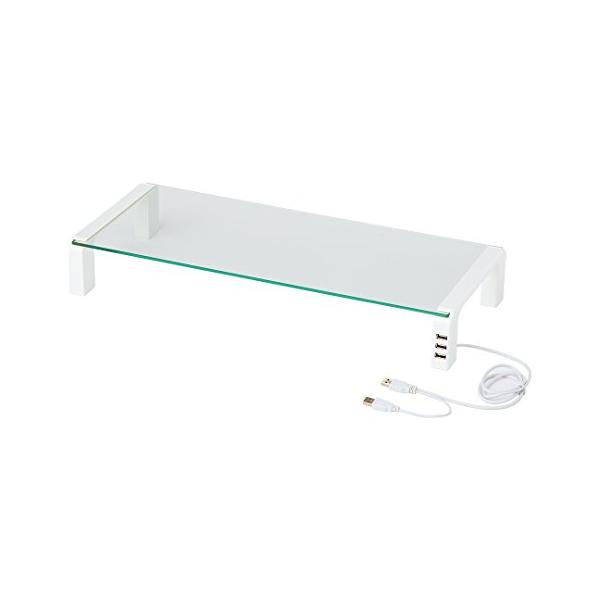 耐久性の高い強化ガラス製の天板を採用した、スタイリッシュなデスクボード。前面にUSB2.0ポートを3口備えたハブ機能つき。机の上のケーブル類もスッキリ整理できます。 サイズ W550xD236xH80mm  重量 2kg カラー ホワイト ...