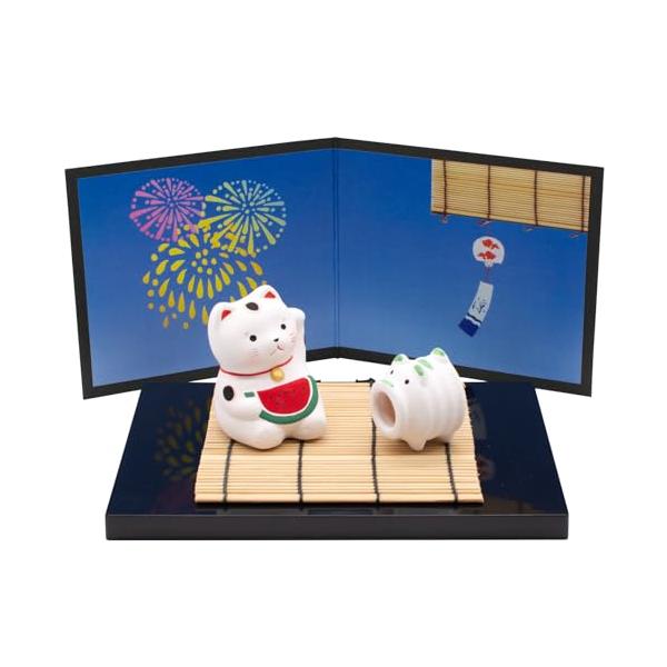 商品サイズ:猫-約5*4.5*6cm,蚊取り豚-約3*3.5*4cm,敷スダレ-約10.5*11cm,台-約17.5*12.8*1cm,屏風-約25*11cm商品重量:0.22kg素材:陶器,樹脂,紙生産国:日本ホーム＆キッチン:インテリア...